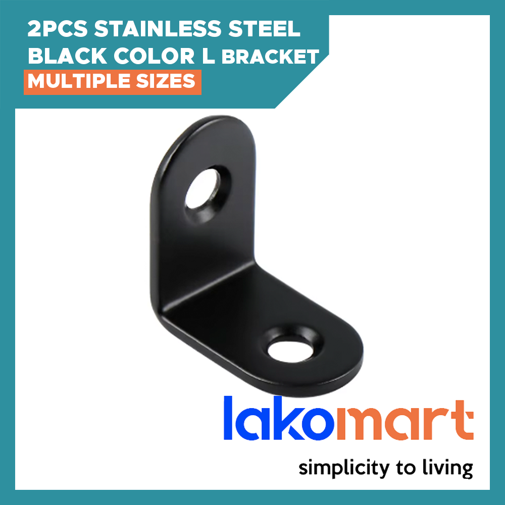 2 pcs - Black Color Stainless Steel L Bracket Corner Angle Support Joi ...