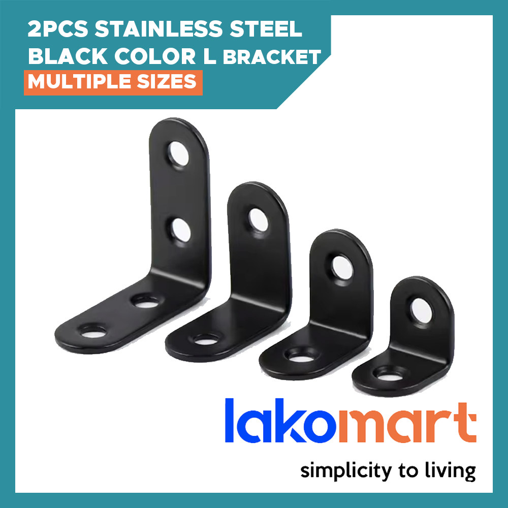 2 pcs - Black Color Stainless Steel L Bracket Corner Angle Support Joi ...