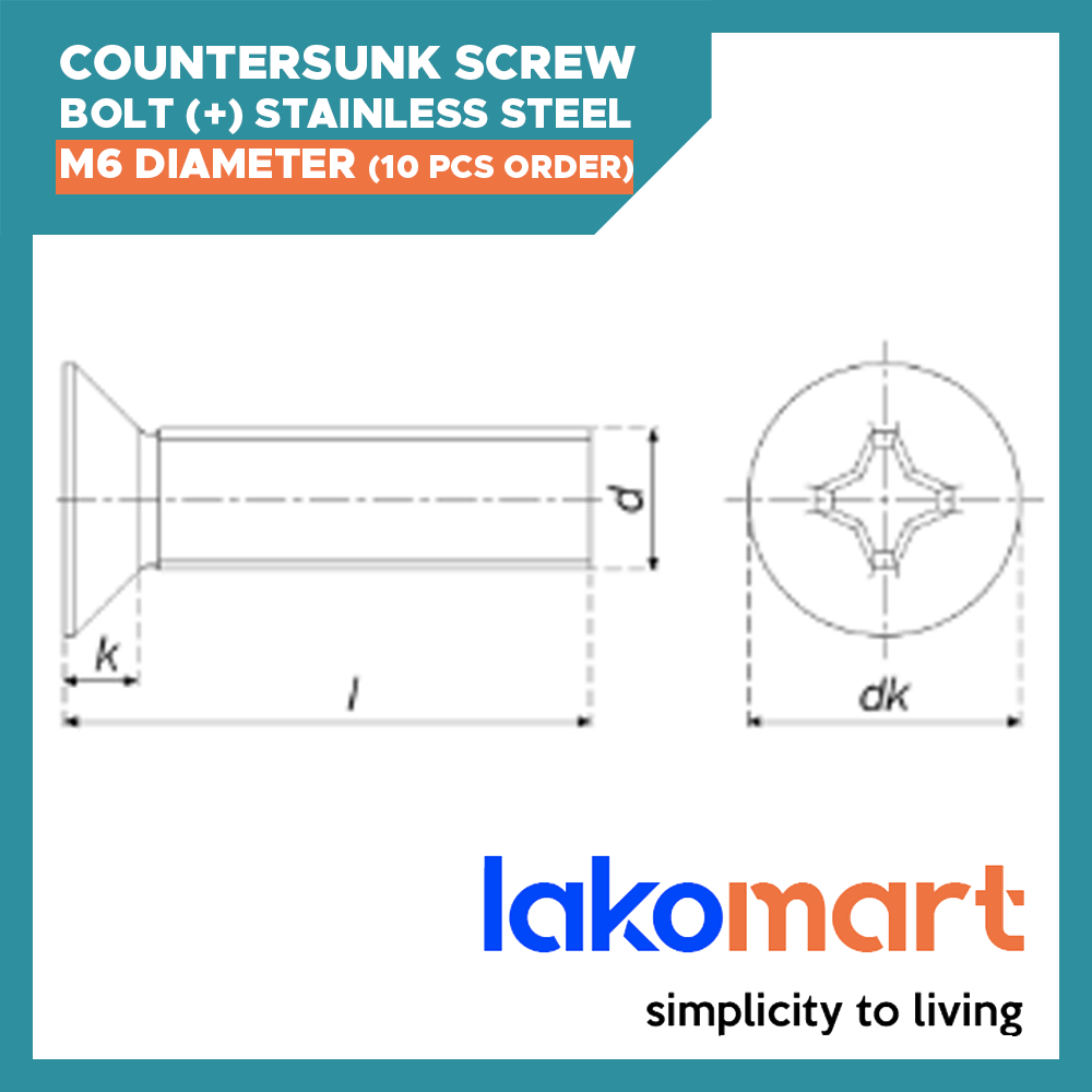 M6 Diameter Stainless Steel Plus/ Cross/ Philips Head Countersunk Scre ...