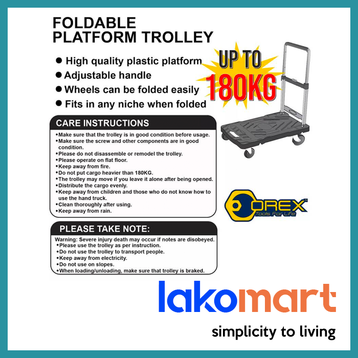 OREX Foldable Portable Trolley (180kg weight load) – lakomart.sg