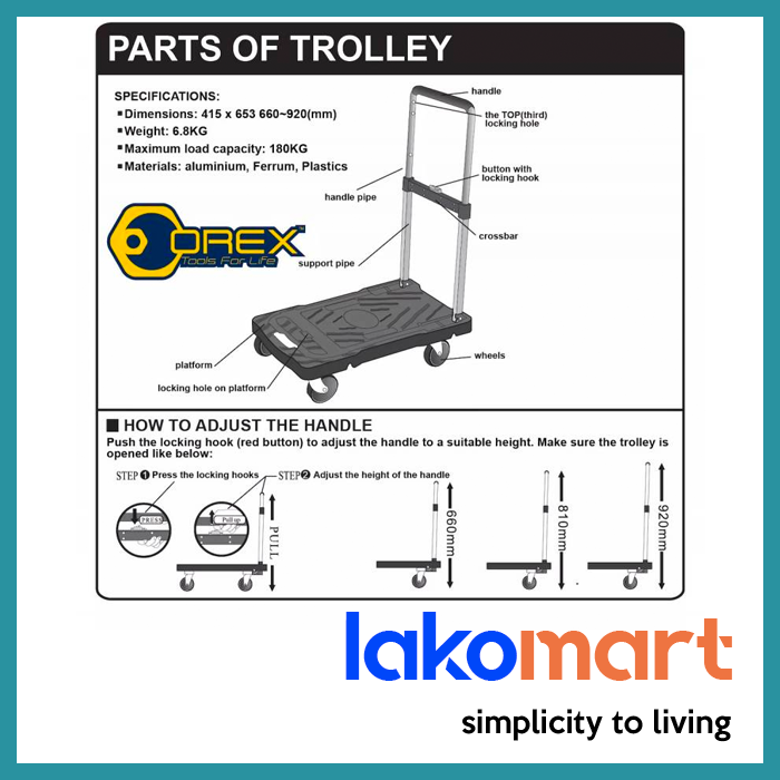 OREX Foldable Portable Trolley (180kg weight load) – lakomart.sg