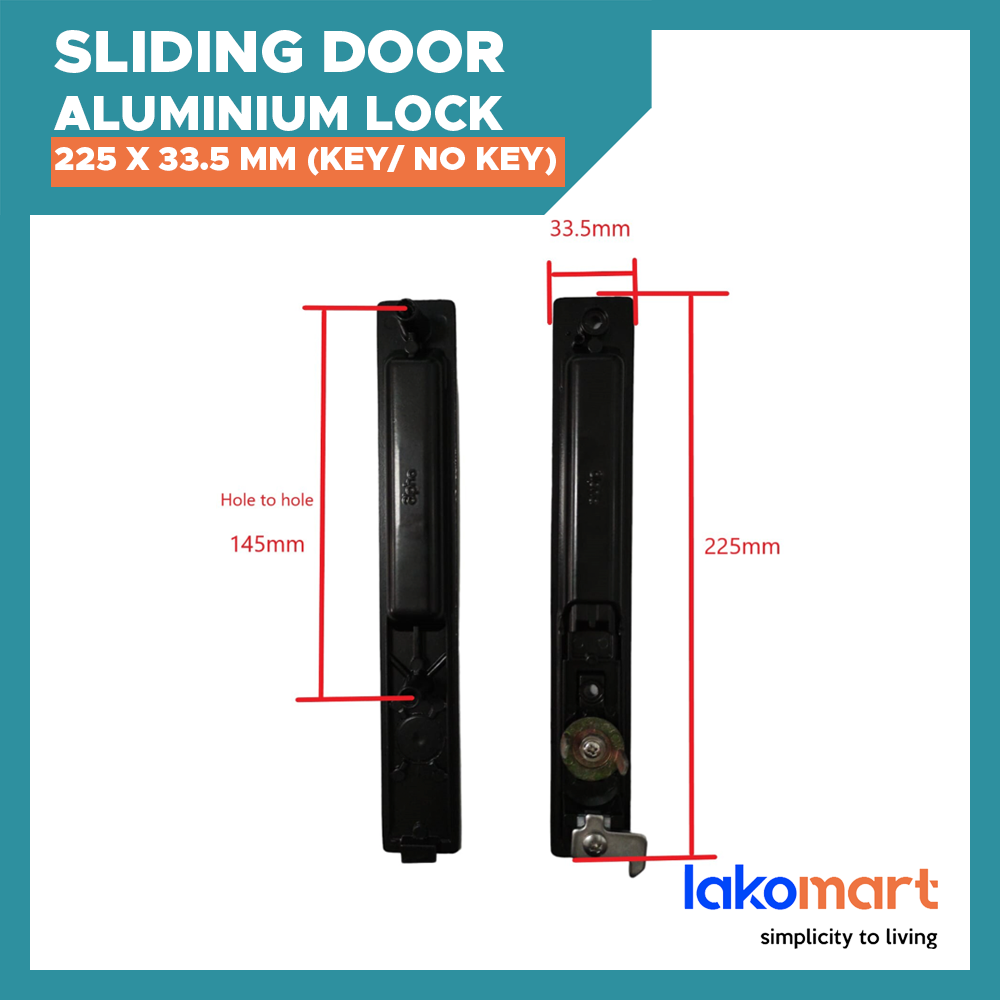 Aluminium Sliding Door Lockset with Key Lock/ No Key (225 X 33.5mm ...