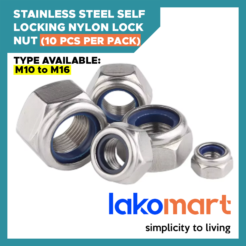 Stainless Steel Self Locking Nyloc Nylon Lock Nut (10pcs per order) (M ...
